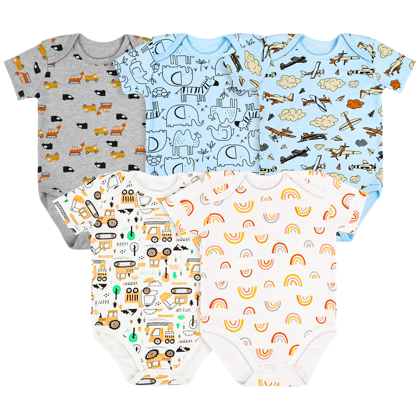 5 Pack Baby Vests, Newborn Baby Short Sleeve Bodysuit – Bambinos